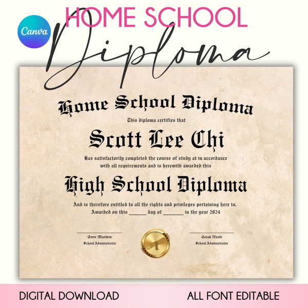 High School Diploma Template - Etsy