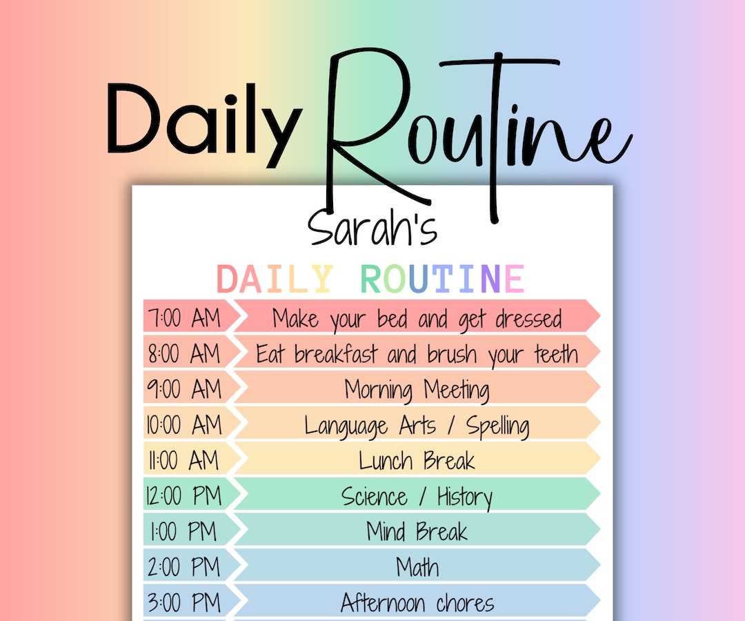 Kids Daily Schedule Template Printable Homeschool Daily Routine Kids ...