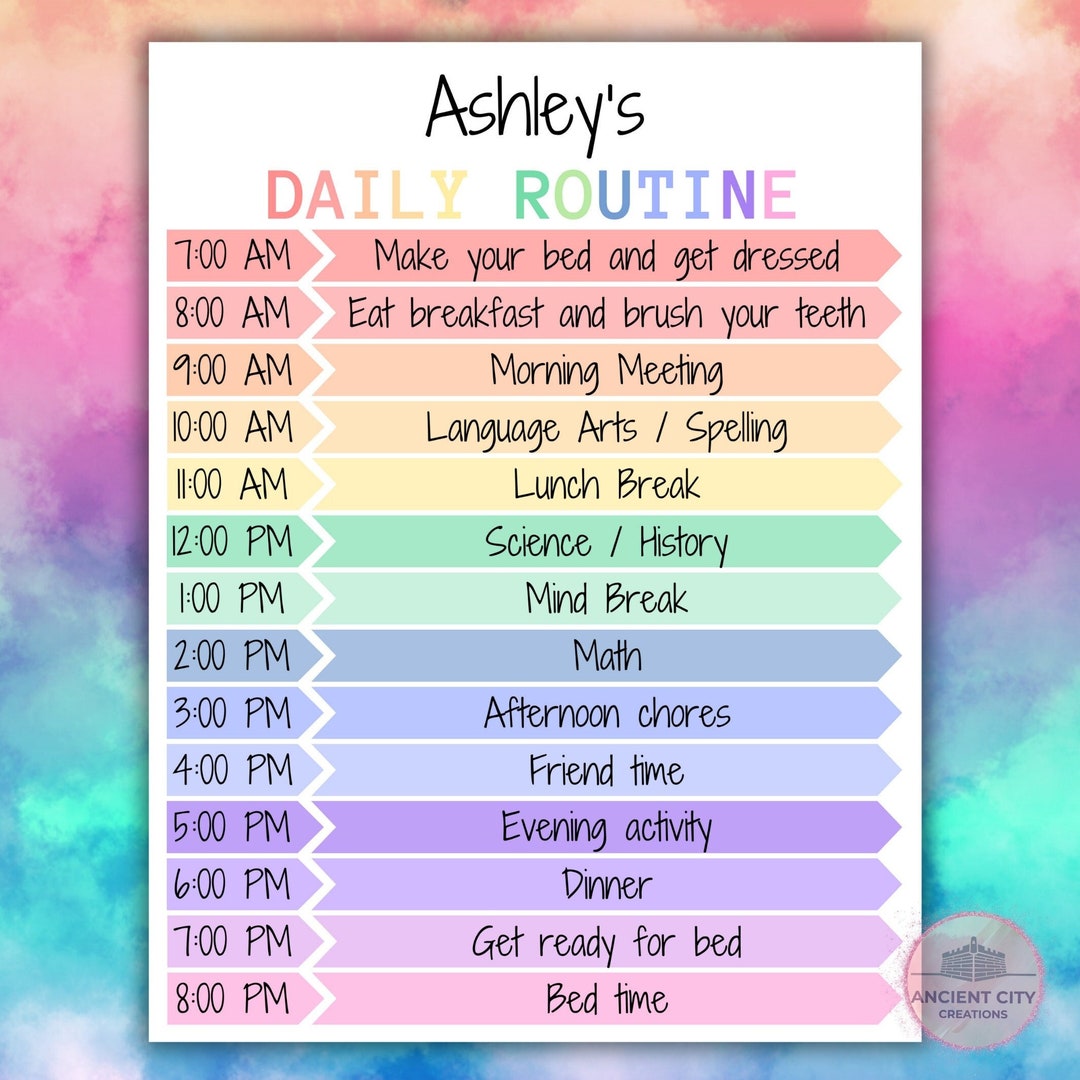 Kids Daily Schedule Template Printable Homeschool Daily Routine Kids ...