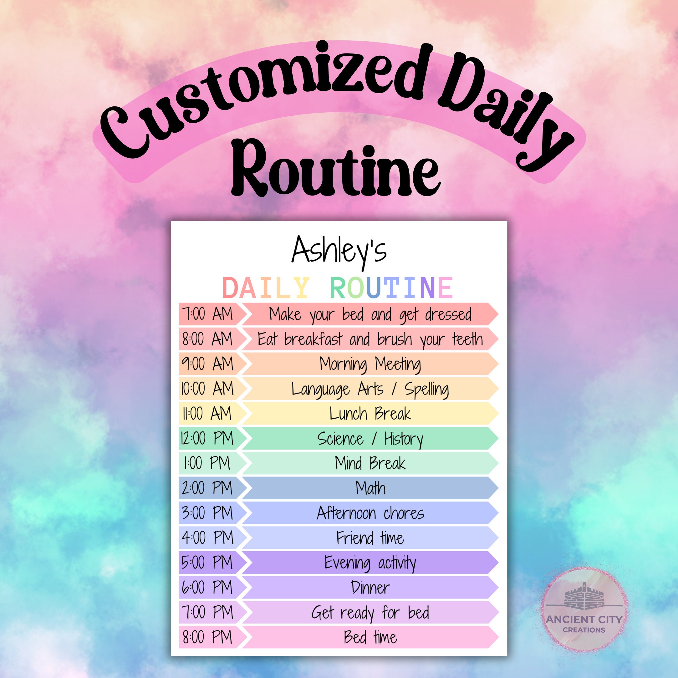 Plantilla de horario diario para niños Rutina diaria imprimible de ...