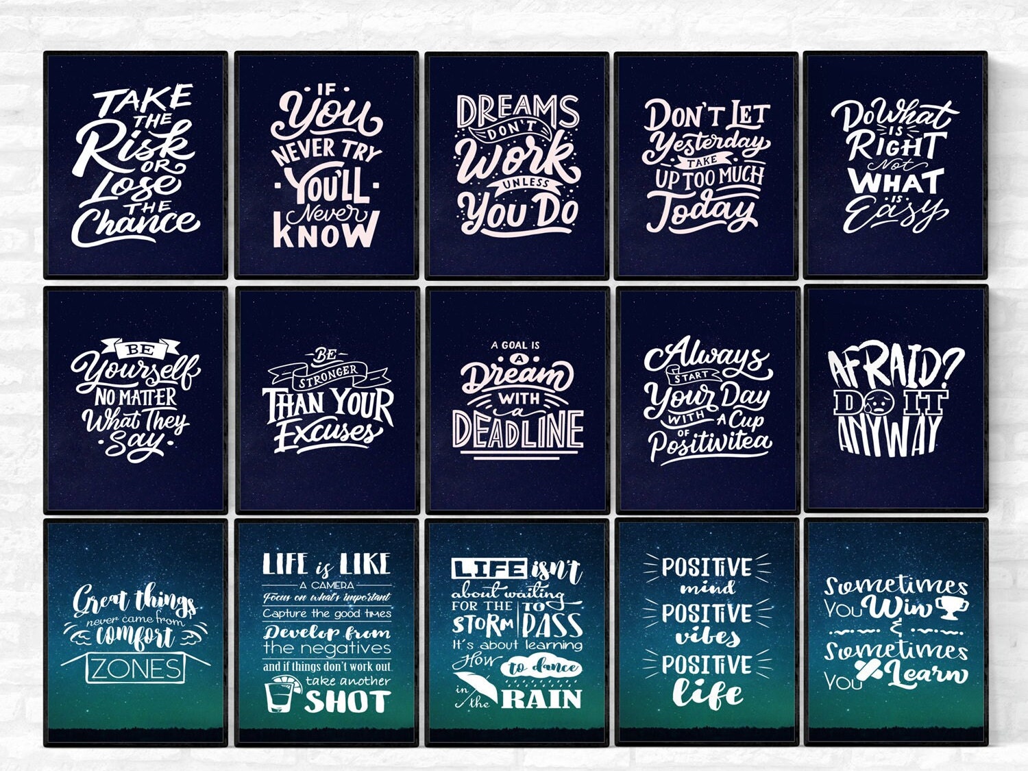 Motivational Quotes Wall Art Inspirational Signs Printable Bundle Wall ...