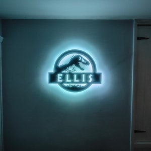 Personalised T-rex Metal Wall LED Light, Night Light, T Rex Light ...