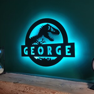 Personalised T-rex Metal Wall LED Light, Night Light, T Rex Light ...