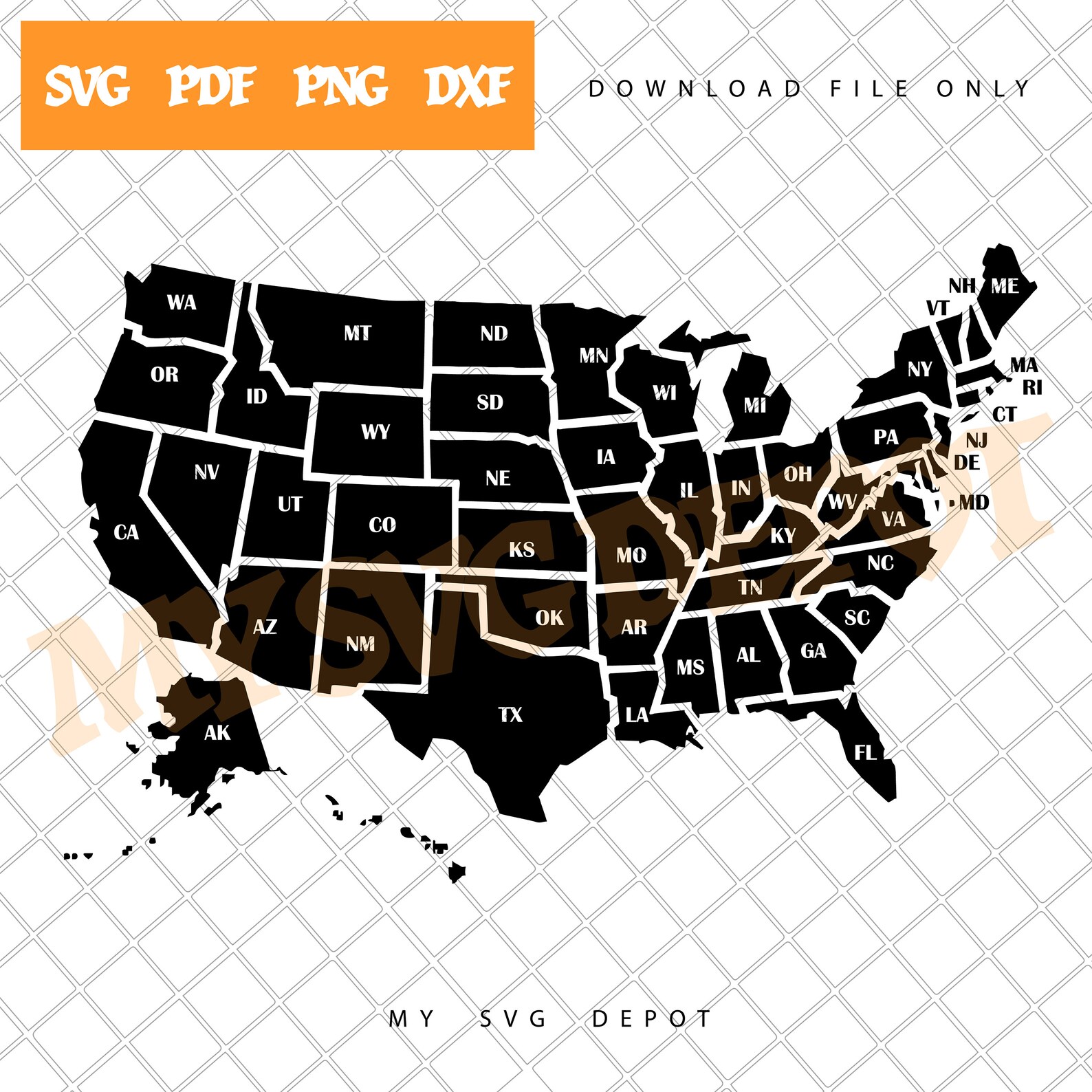 USA MAP SVG Files States Svg Files For Cricut All States Svg | Etsy
