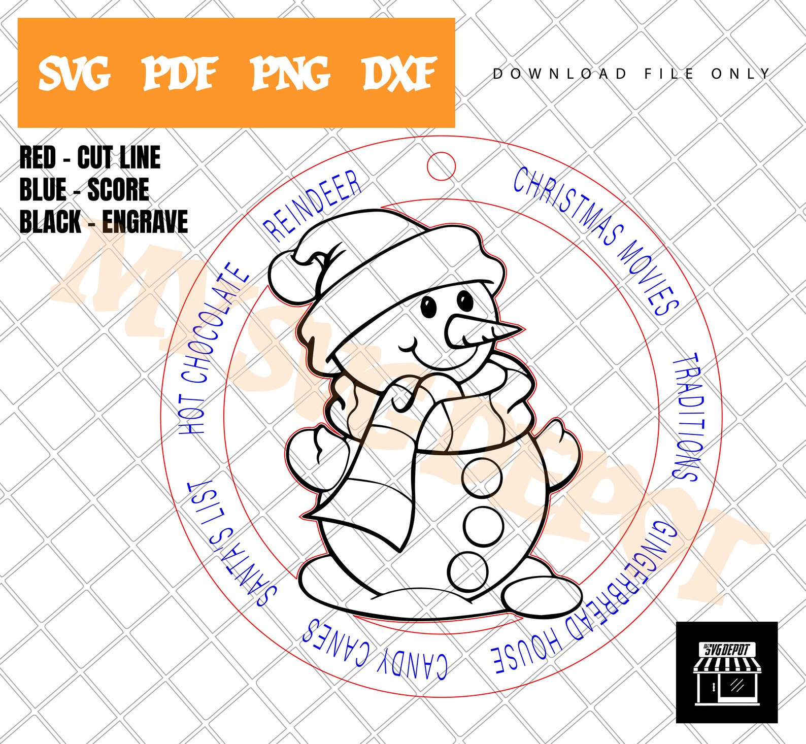 Snowman Christmas Ornament SVG laser cut file Digital File | Etsy