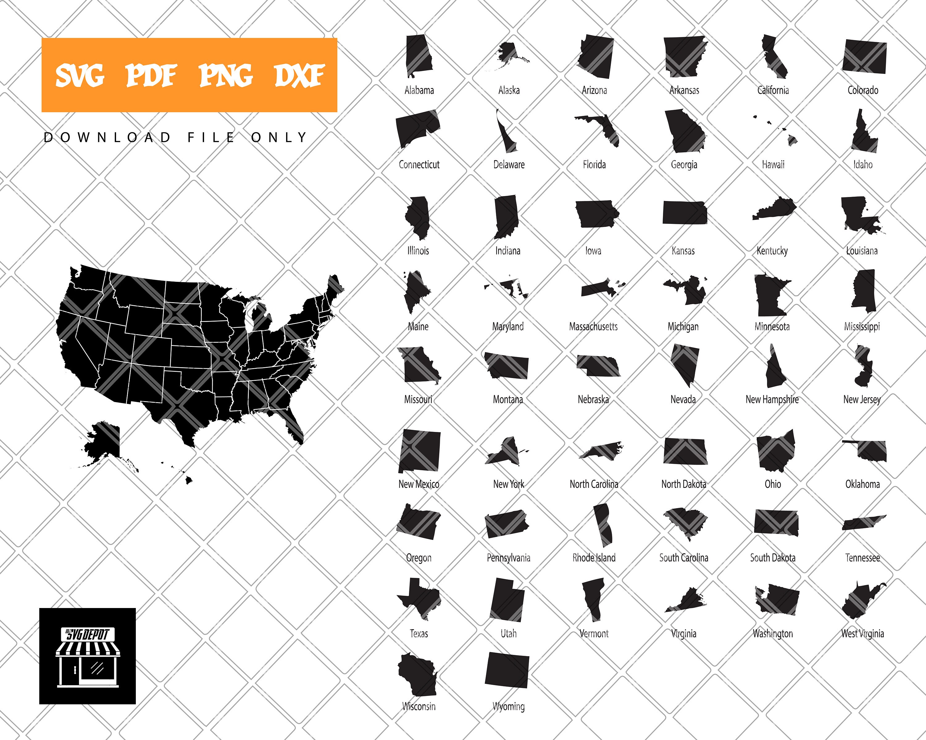 USA MAP SVG Files Estados Svg Files For Cricut All States | Etsy
