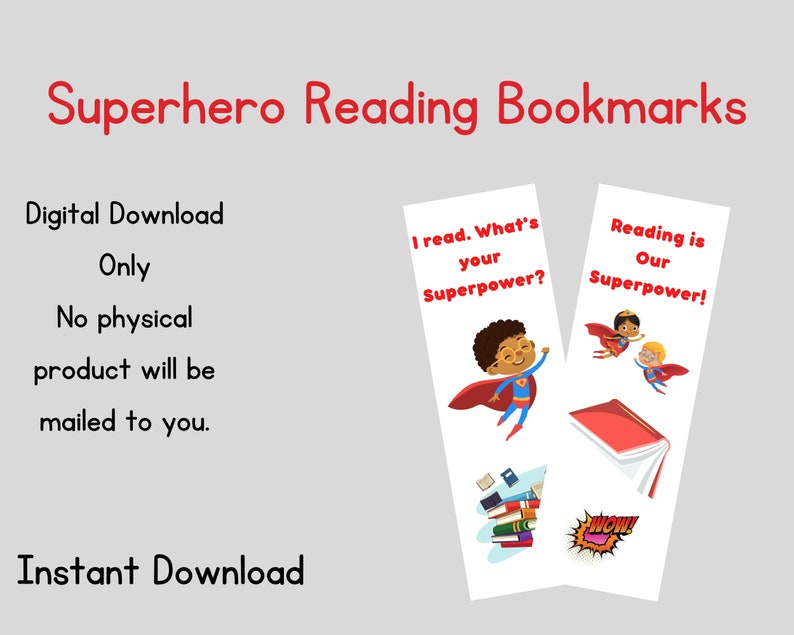 Superhero Bookmarks Printable About Reading and Books - Etsy