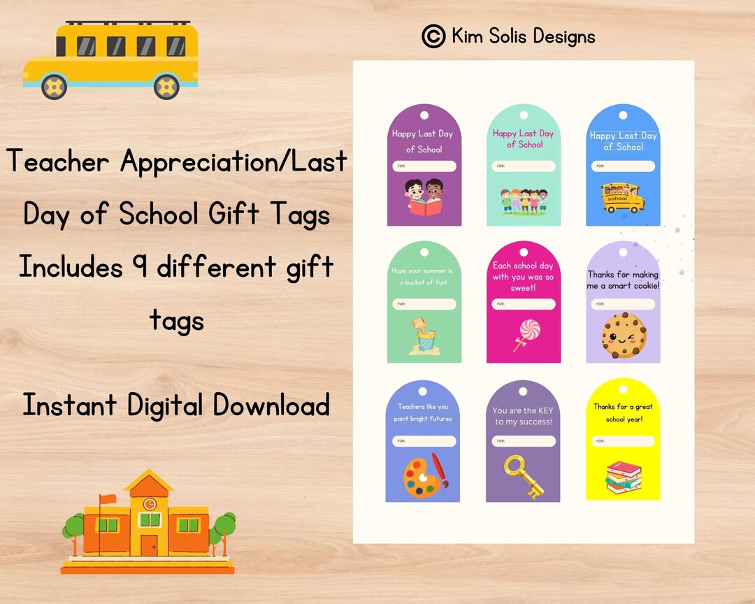 Happy Teacher Appreciation Happy Last Day of School Gift Tags for ...