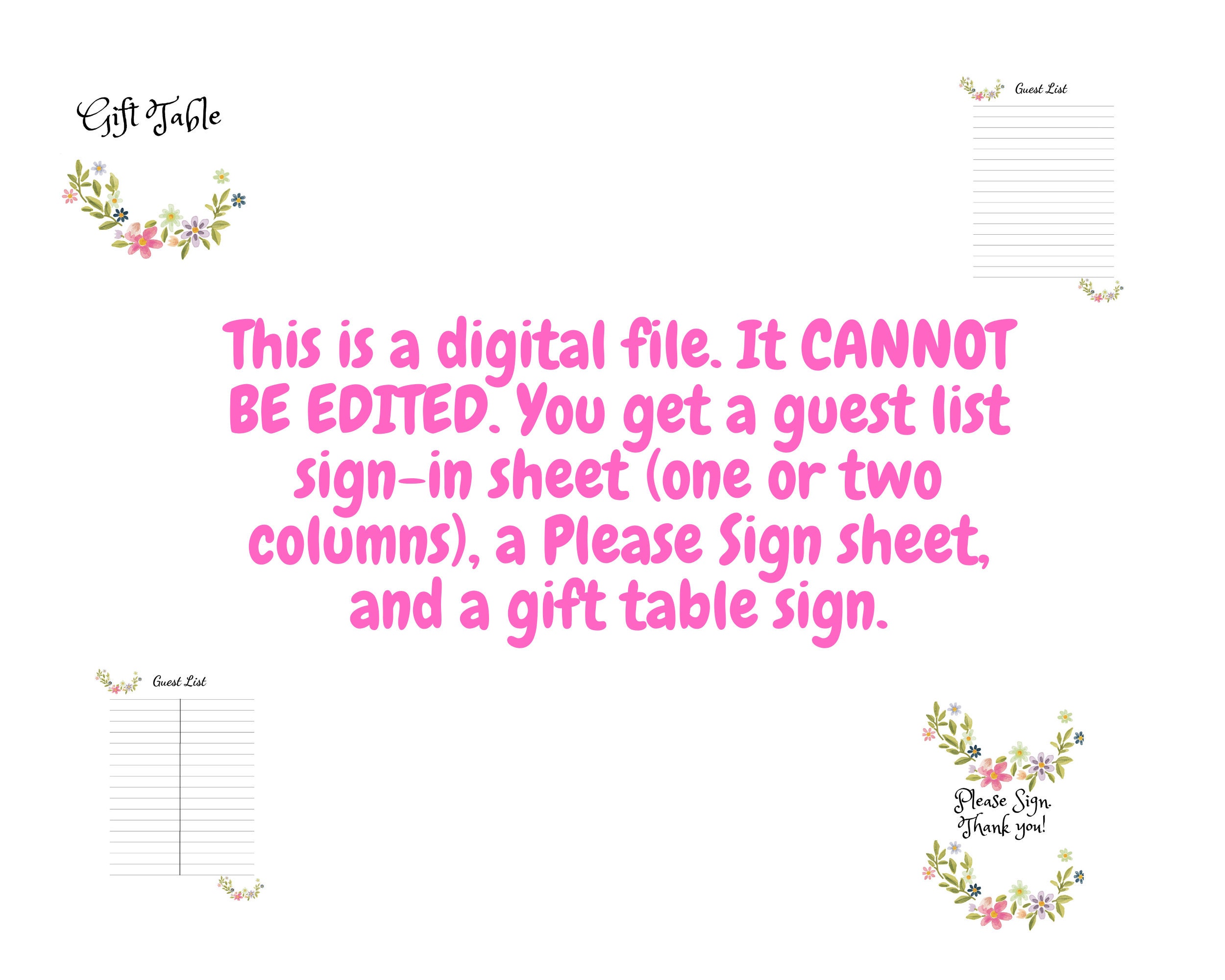 Wedding Guest Sign in Sheet, Baby Shower Guest Sign in Sheet, Gift ...
