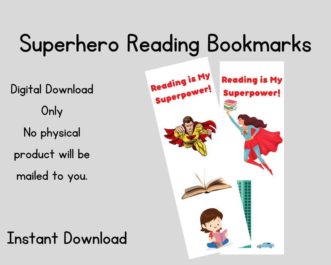 Superhero Bookmarks Printable About Reading and Books - Etsy