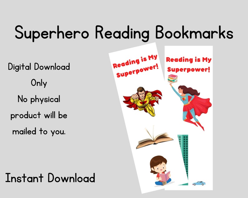 Superhero Bookmarks Printable About Reading and Books - Etsy