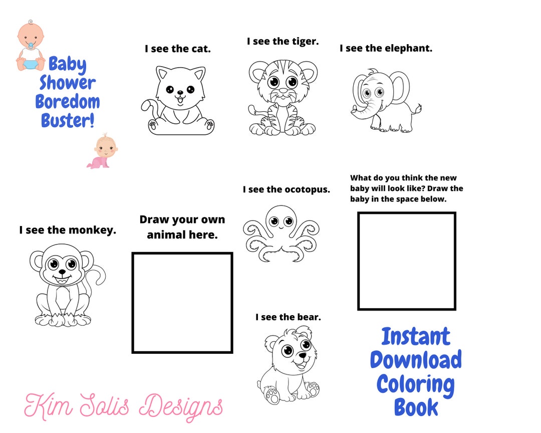 Baby Shower Coloring Book: Animal Theme Activity (digital Download) - Etsy