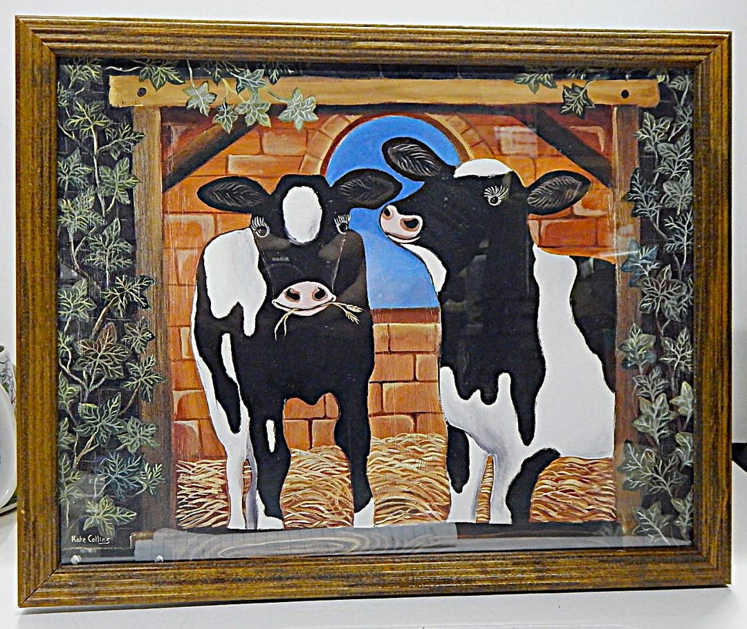 Framed Picture - 15" X 12" - Country Cows, Face, Head, Wood Frame, FREE ...