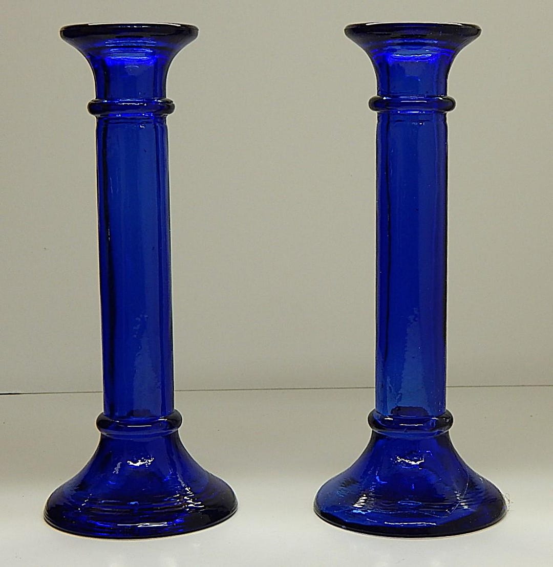 8 Tall Cobalt Blue Candle Sticks set of 2 - Etsy