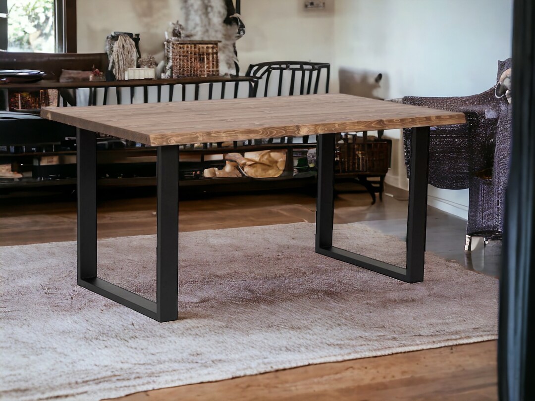 Handmade Live Edge Dining Table: Solid Wood, Square Iron Legs, "d A R K ...
