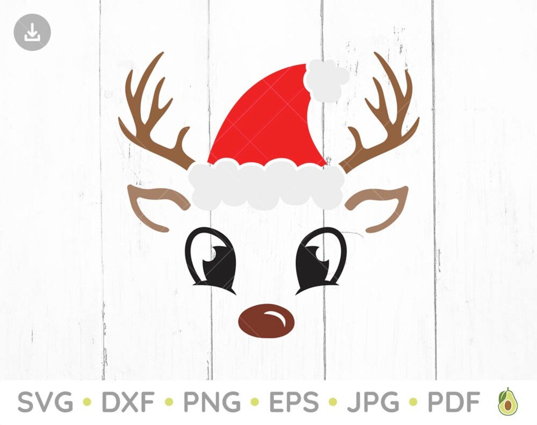 Reindeer With Santa Hat Svg, Christmas Svg, Reindeer Face Svg, Antlers ...