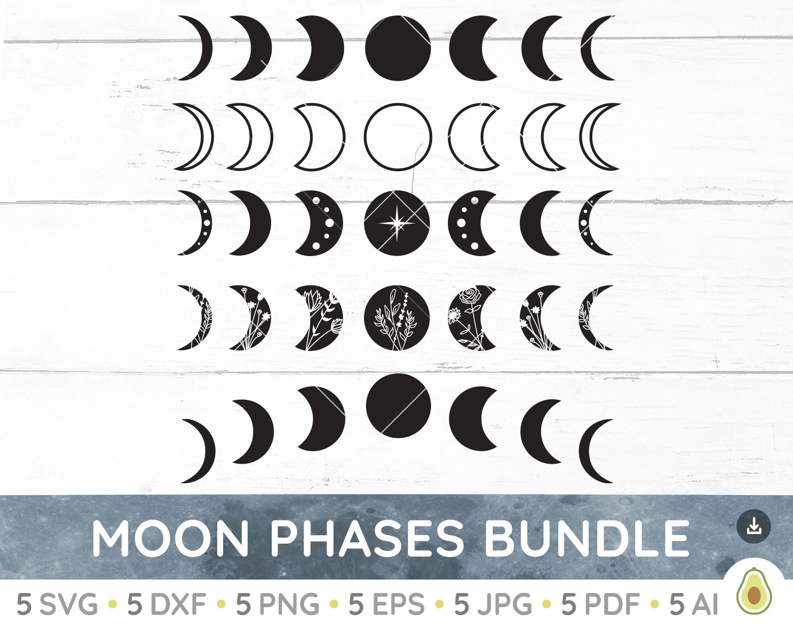 Moon Phase Svg Bundle, Crescent Moon Svg, Mystic Celestial Svg, Boho ...