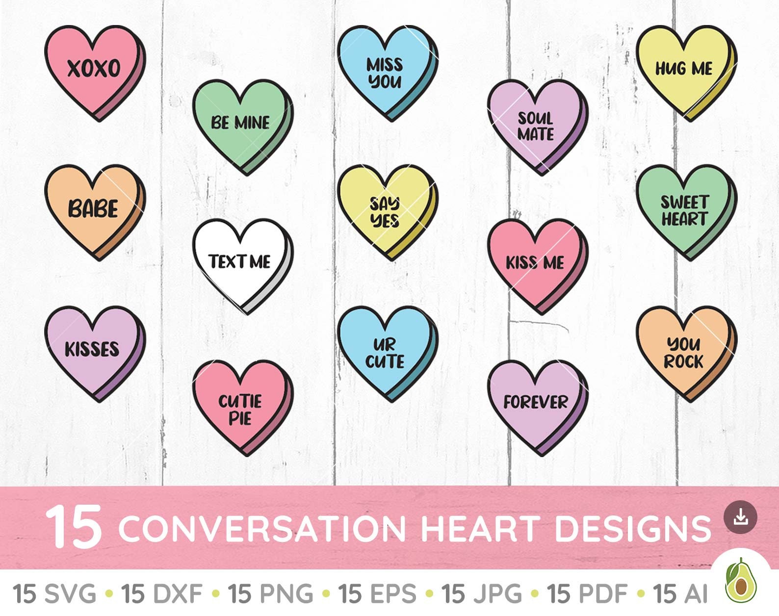 Conversation Hearts Svg Valentines Candy Svg Valentines Svg | Etsy