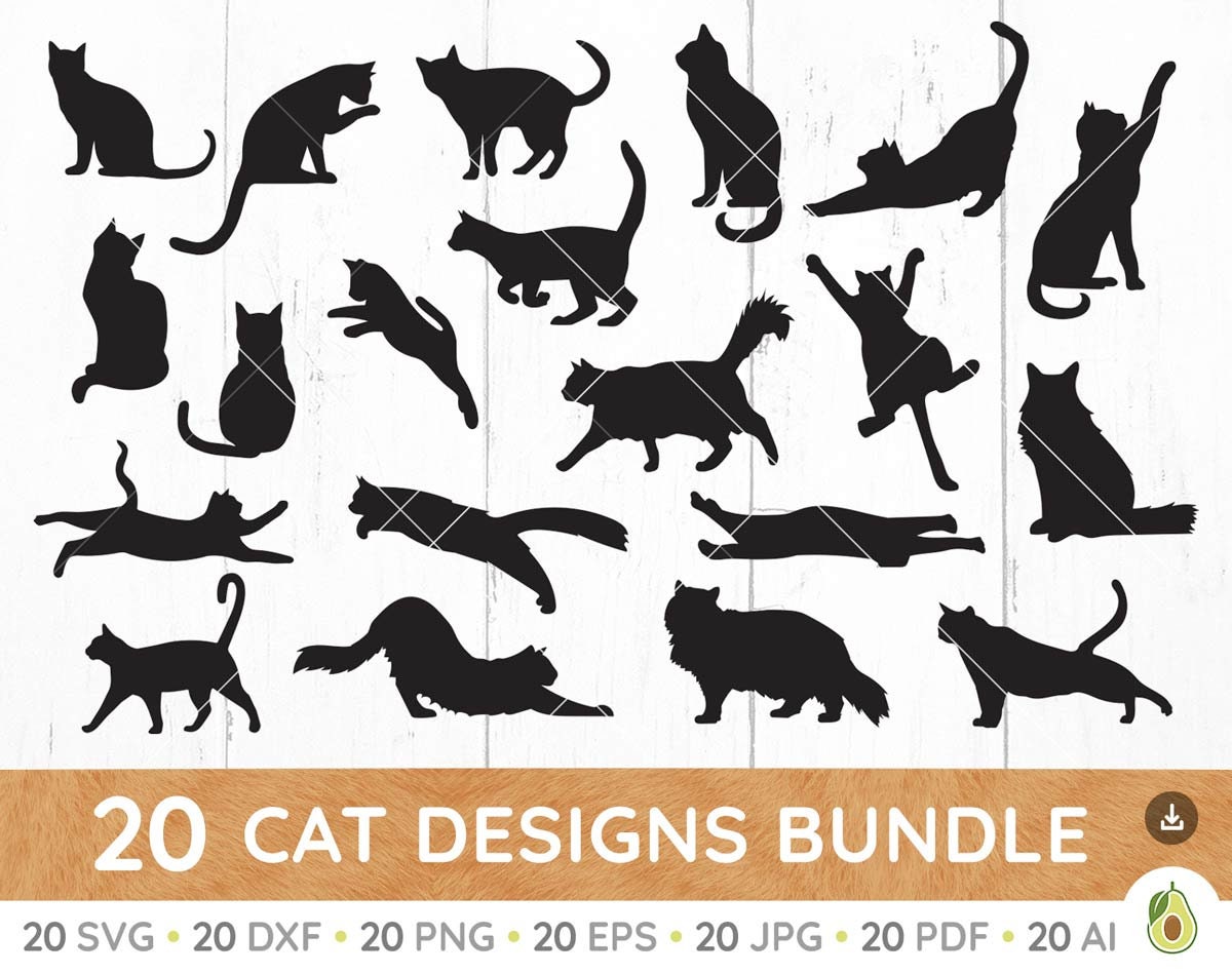 Cat Svg Bundle Cat Clip Art Stretching Svg Kitten Svg Cat | Etsy