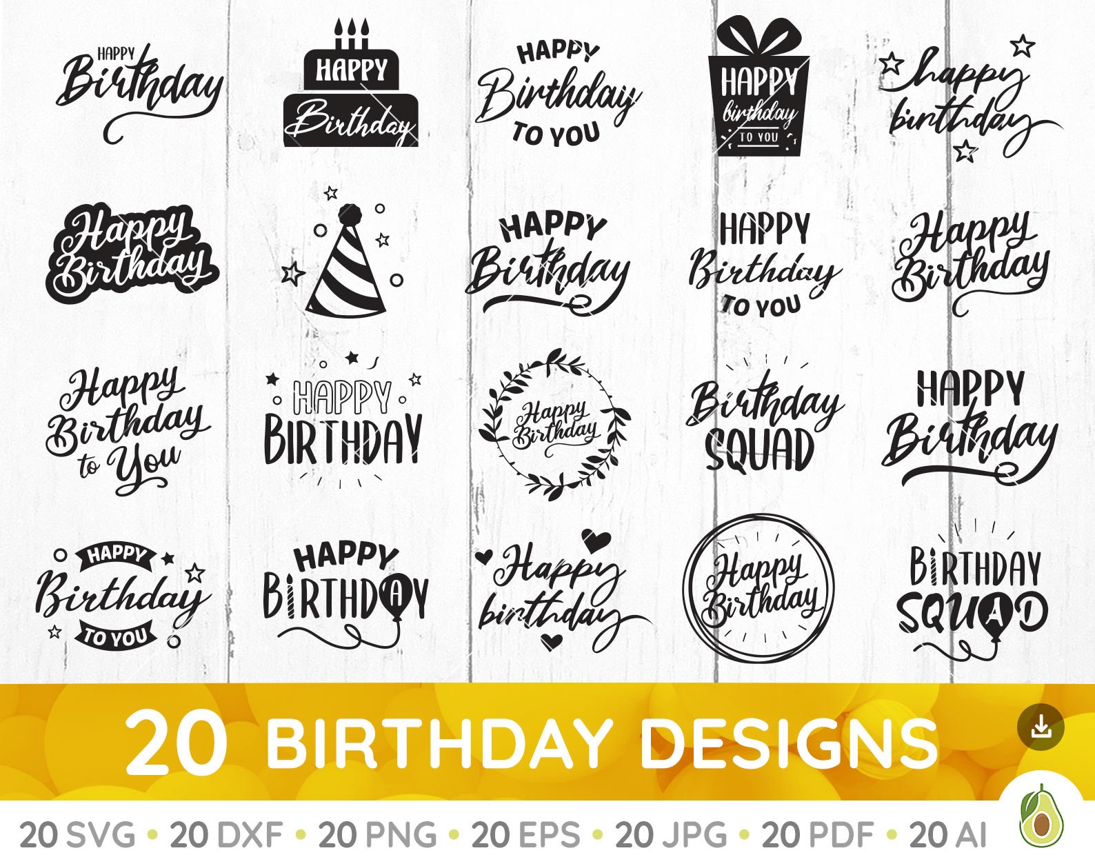 Happy Birthday SVG Bundle, Birthday Party Svg, Birthday Svg, Hand ...