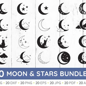 Moon and Stars SVG Bundle, Moon Clip Art, Boho Moon Svg, Stars Svg ...