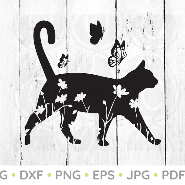 Floral Cat Svg - Etsy