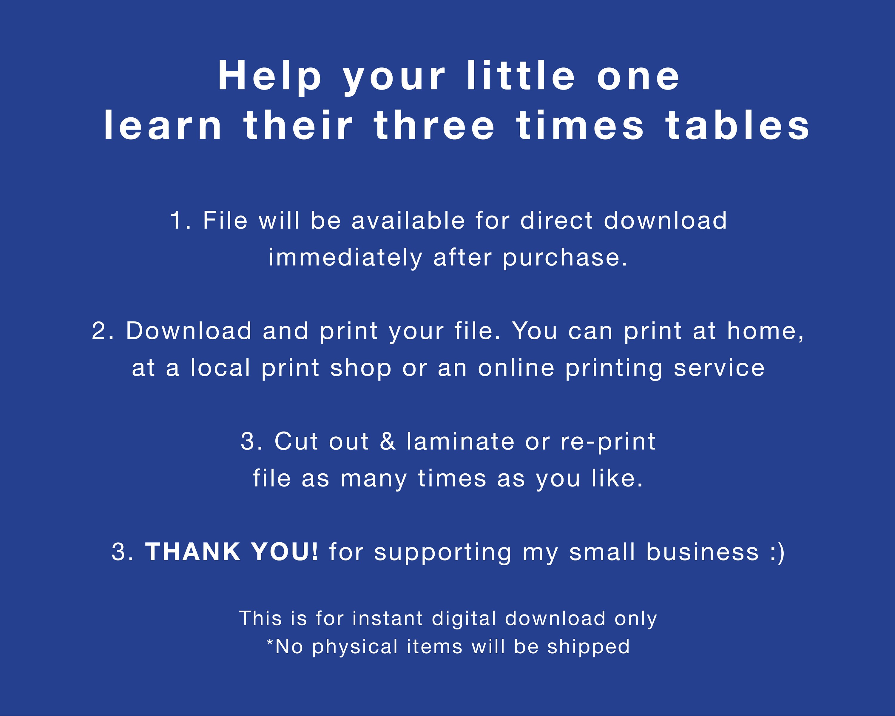 Three Times Tables Flash Cards Printable - Etsy