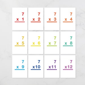 Seven Times Tables Flash Cards Printable Maths, Multiplication, School ...