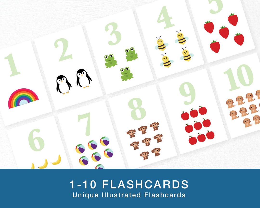 Printable Number Flash Cards 1-10 With Illustrations | Fun ...
