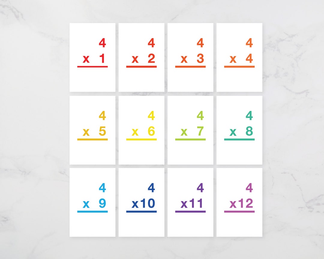 Four Times Tables Flash Cards Printable Maths, Multiplication, School ...