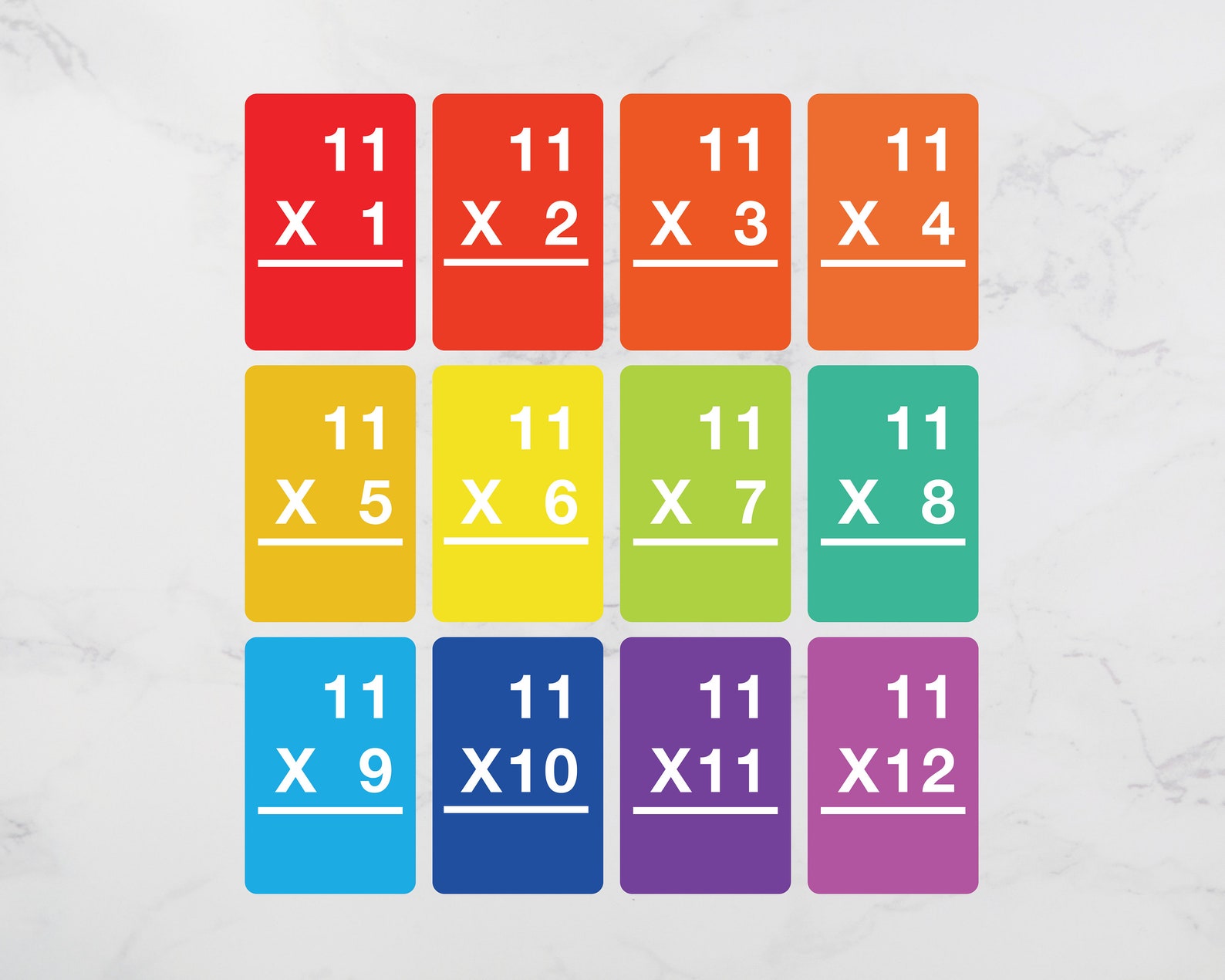Eleven Times Tables Flash Cards Printable Instant Download - Etsy