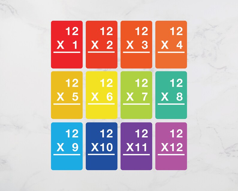 Twelve Times Tables Flash Cards Printable Instant Download - Etsy