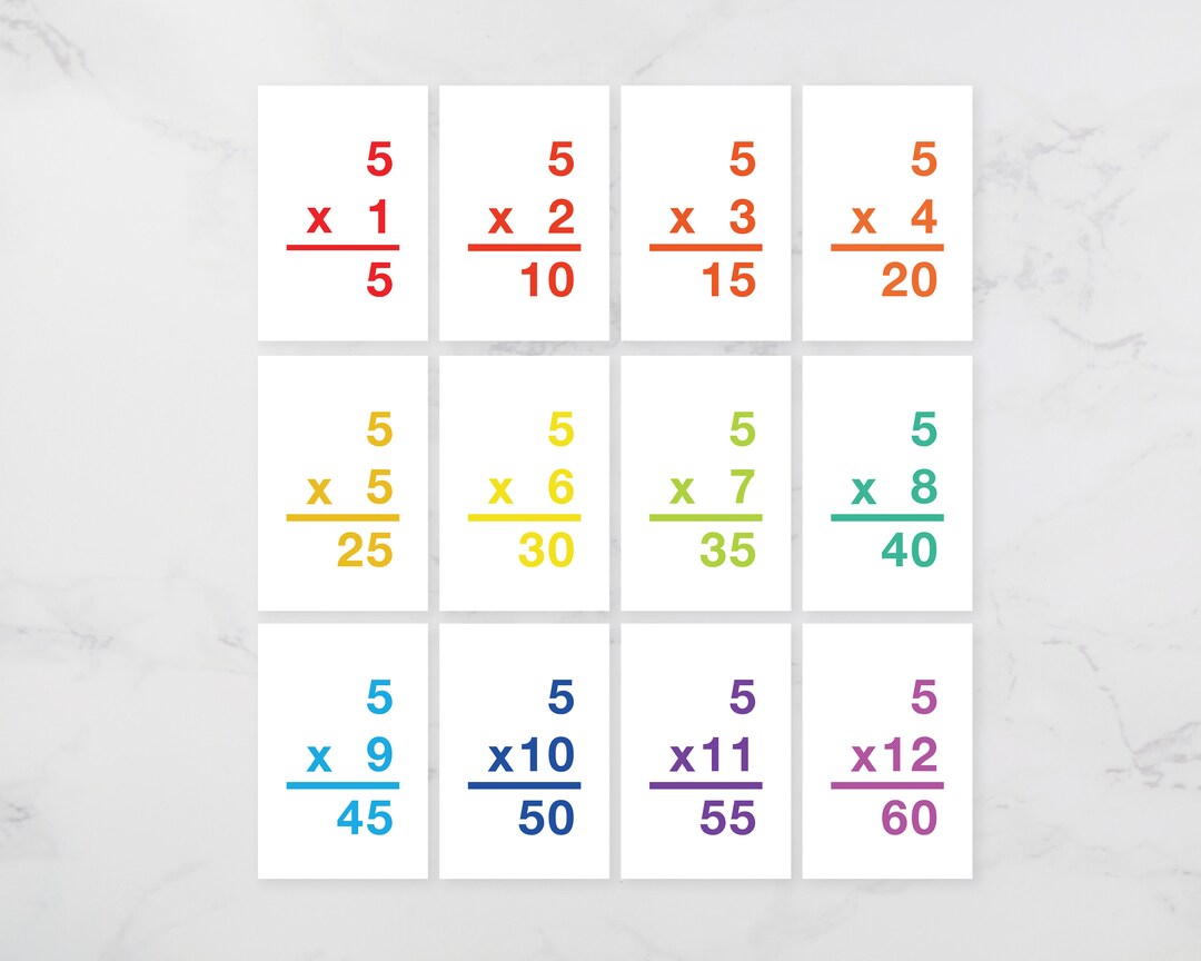 Five Times Tables Flash Cards Printable Maths, Multiplication, School ...