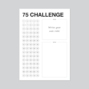 75 Challenge Tracker Printable Fitness Goals Weight Loss, Hard - Etsy