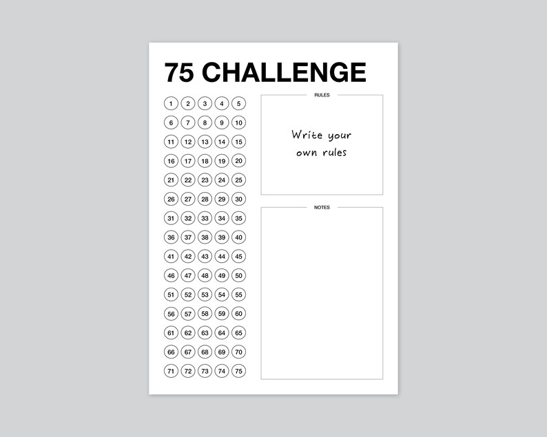 75 Challenge Tracker Printable Fitness Goals Weight Loss, Hard - Etsy