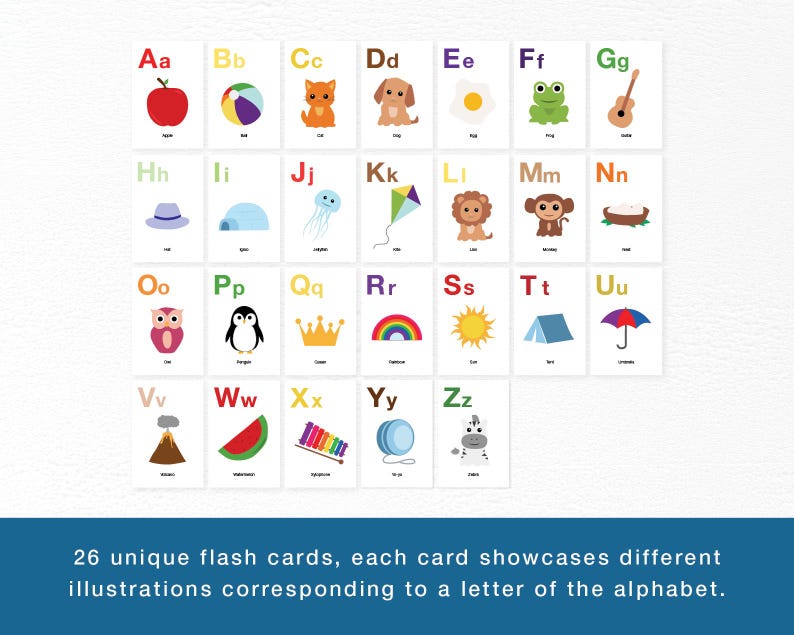 Alphabet Flash Card PDF Printable Educational Fun for Kids - Etsy Canada