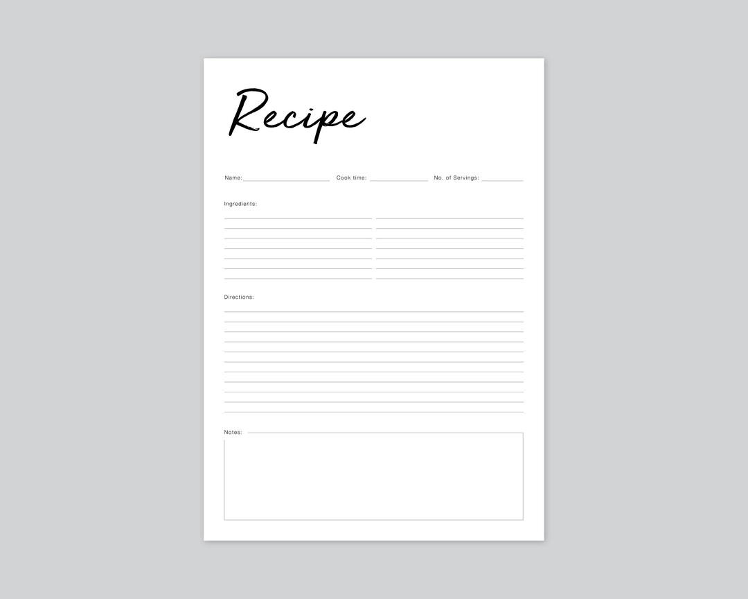 Recipe Printable Pdf, Cooking, Organisation, Organize, - Etsy