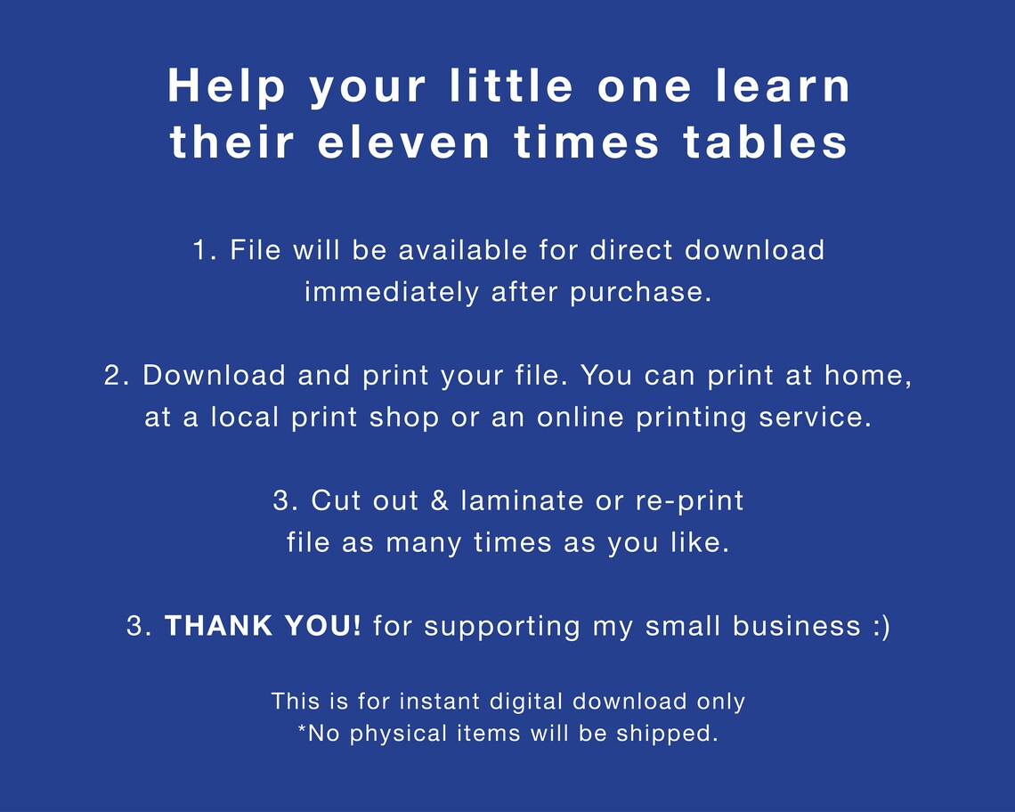 Eleven Times Tables Flash Cards Printable Instant Download - Etsy