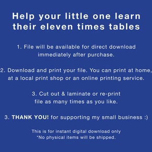 Eleven Times Tables Flash Cards Printable Instant Download - Etsy