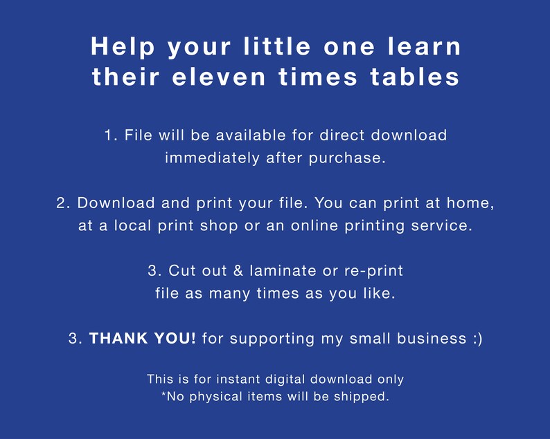 Eleven Times Tables Flash Cards Printable Instant Download - Etsy
