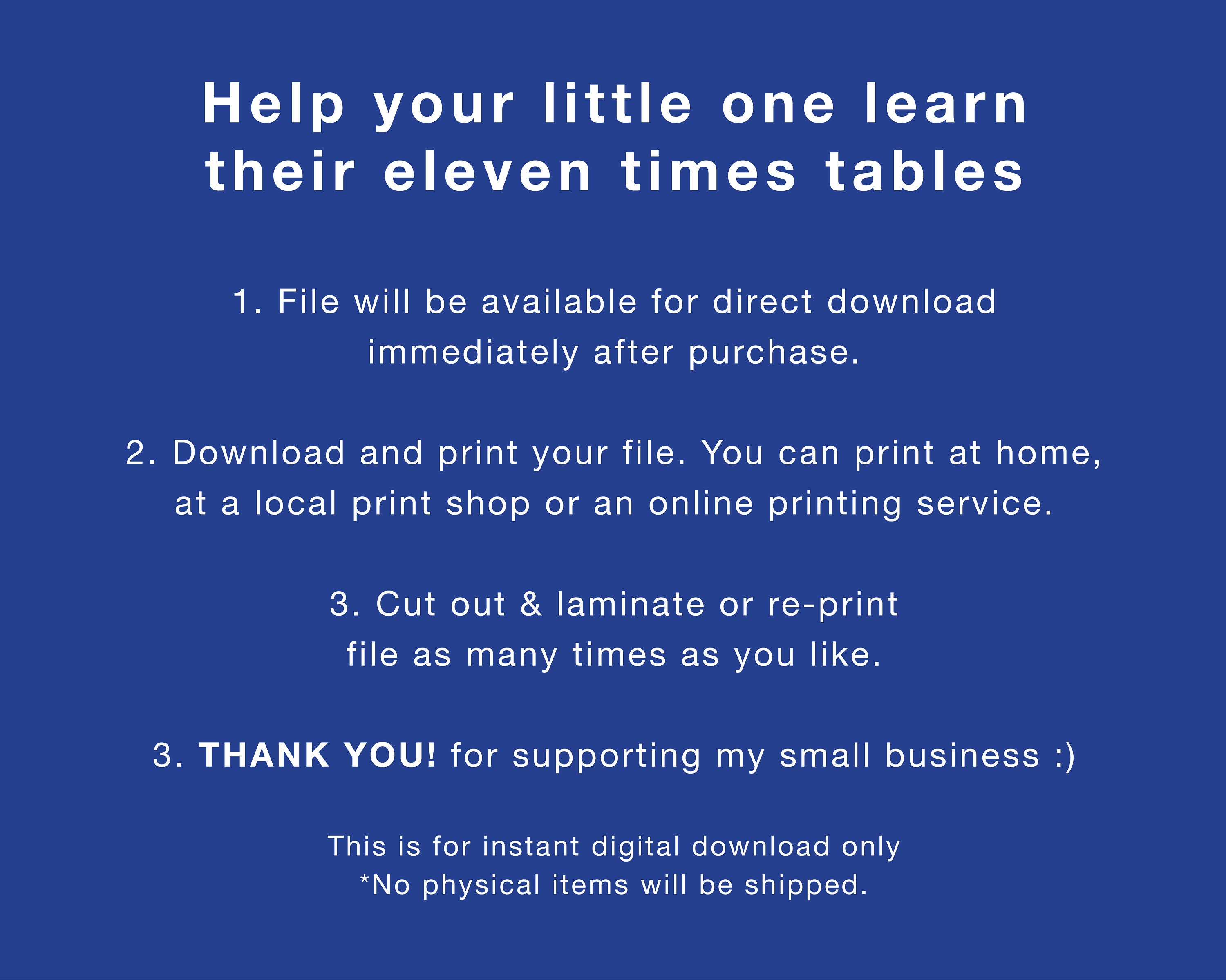 Eleven Times Tables Flash Cards Printable Instant Download - Etsy