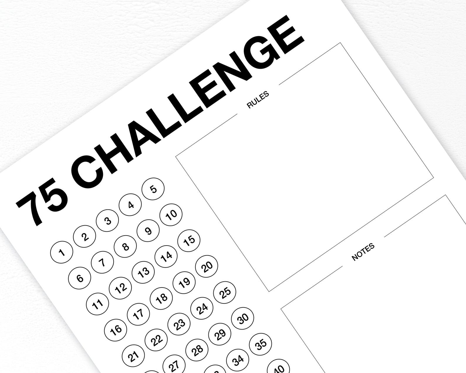 75 Challenge Tracker Printable Fitness Goals Weight Loss, Hard - Etsy