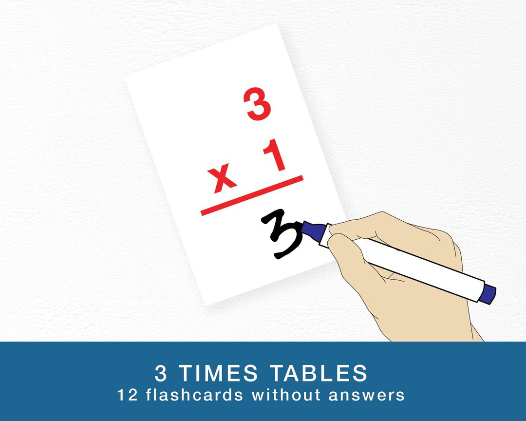 Three Times Table Flashcards Without Answers - Printable PDF for ...