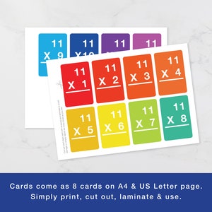 Eleven Times Tables Flash Cards Printable Instant Download - Etsy