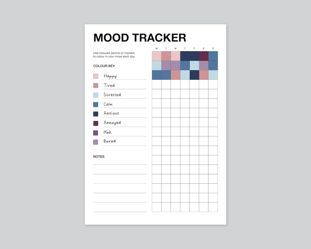 Mood Tracker Printable Digital Download, Journal, Mental Health - Etsy