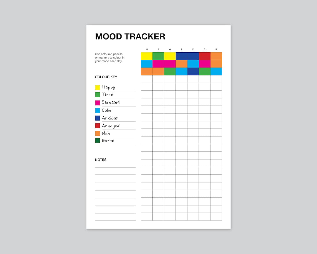 Mood Tracker Printable Digital Download, Journal, Mental Health - Etsy