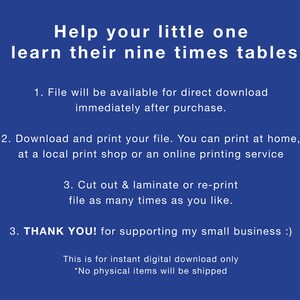 Nine Times Tables Flash Cards Printable - Etsy