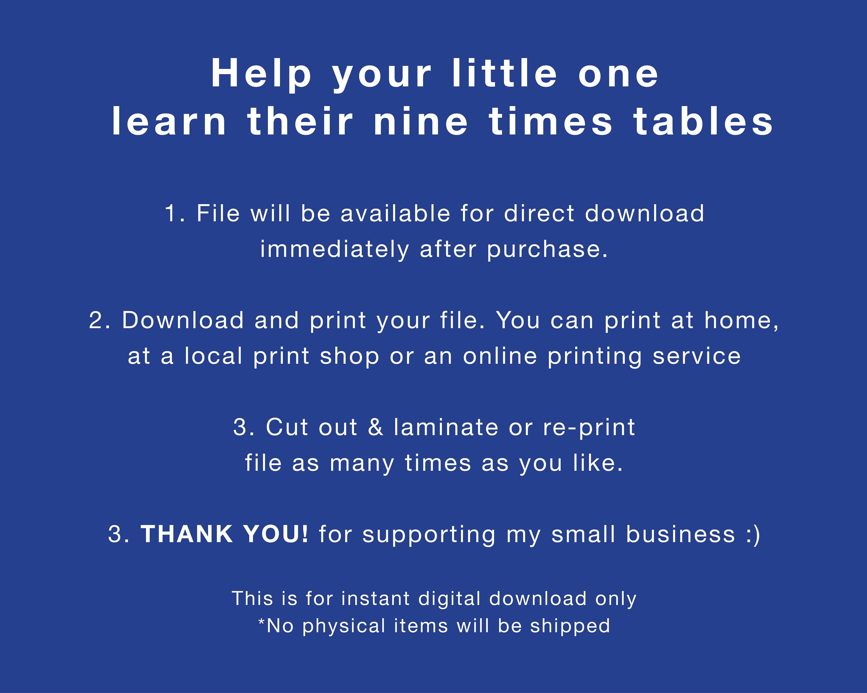 Nine Times Tables Flash Cards Printable - Etsy