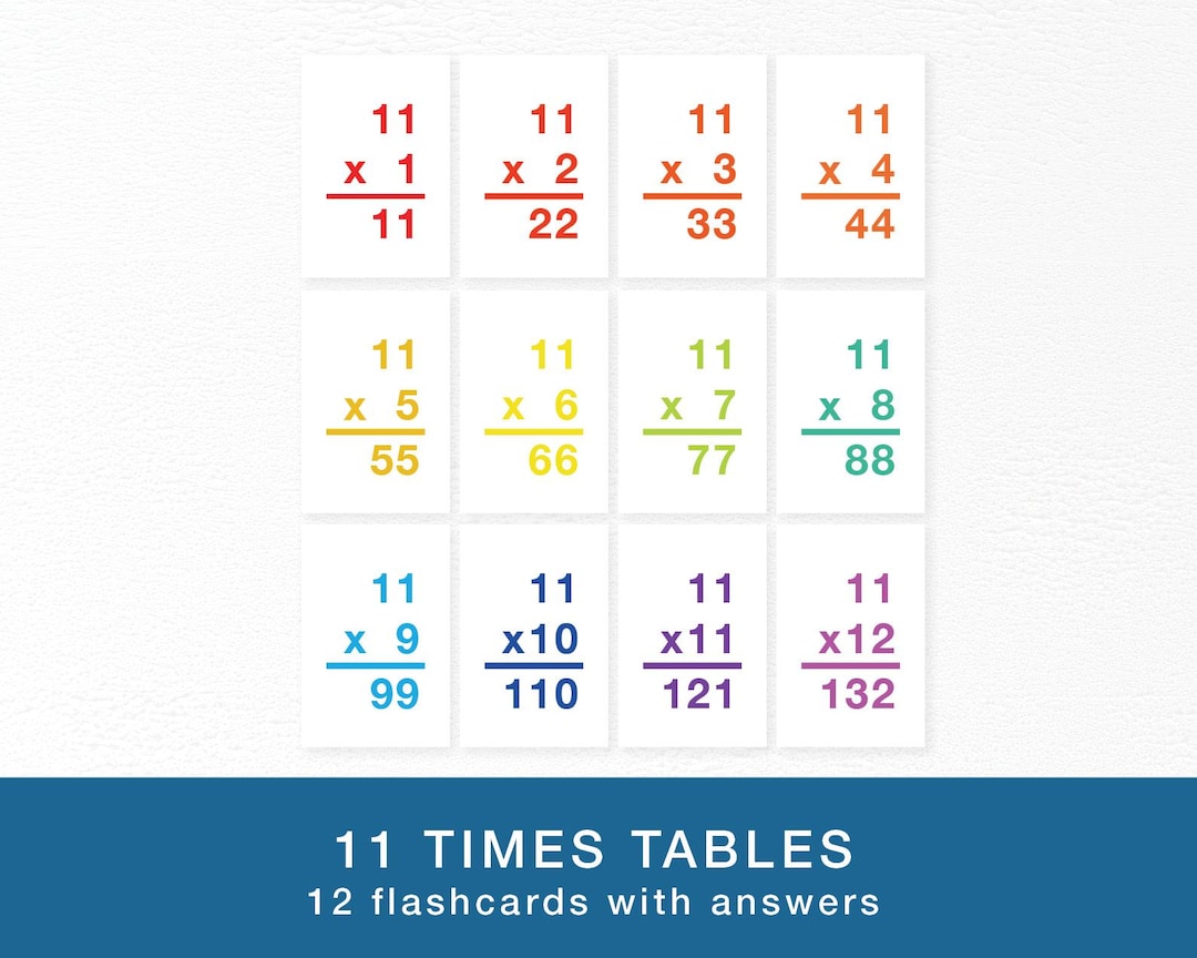 Eleven Times Table Flashcards With Answers - Printable PDF for Easy ...