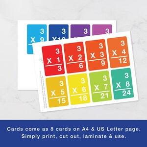Three Times Tables Flash Cards Printable - Etsy